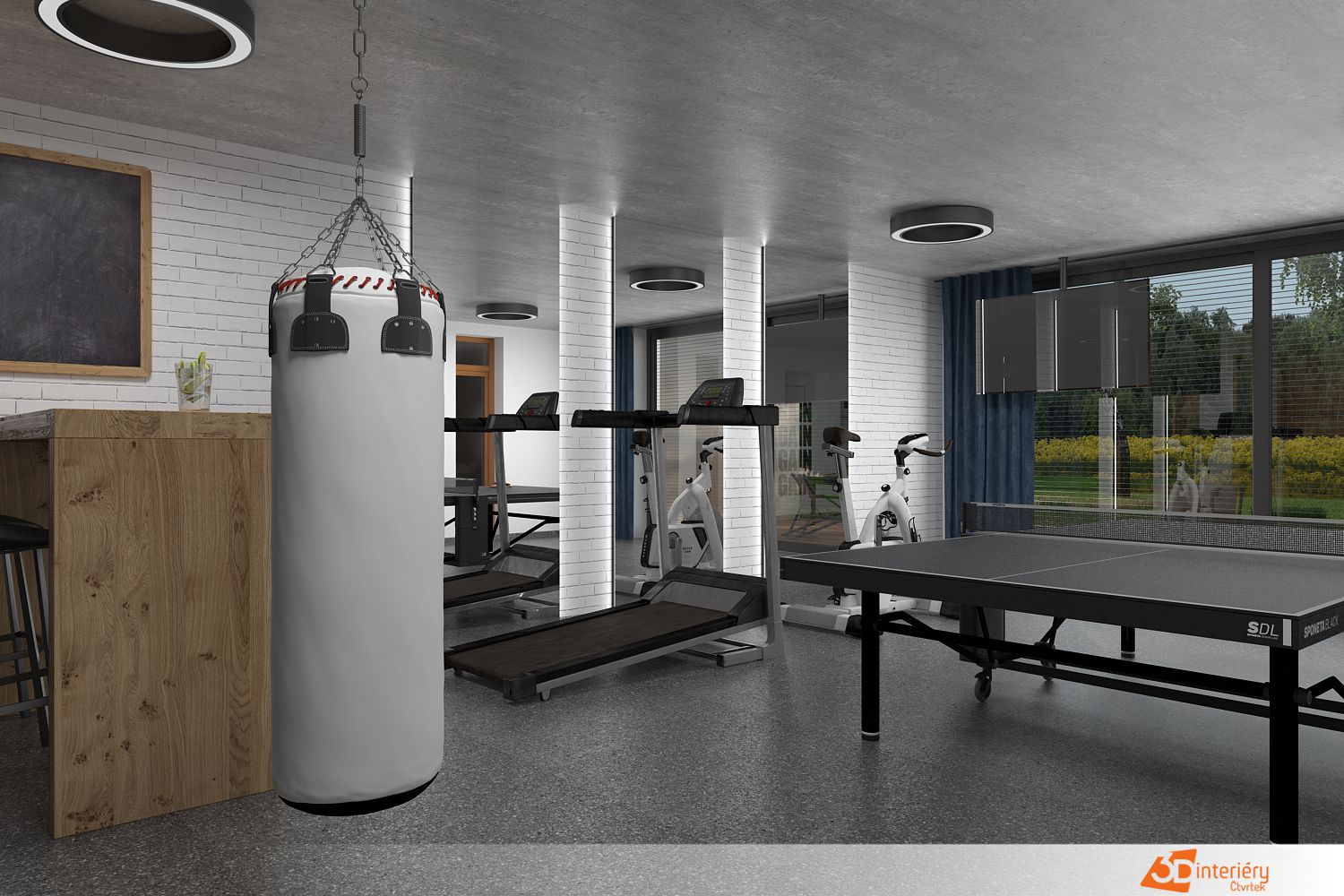 Soukromá posilovna - fitness - Návrhy 3D - Jiří Čtvrtek